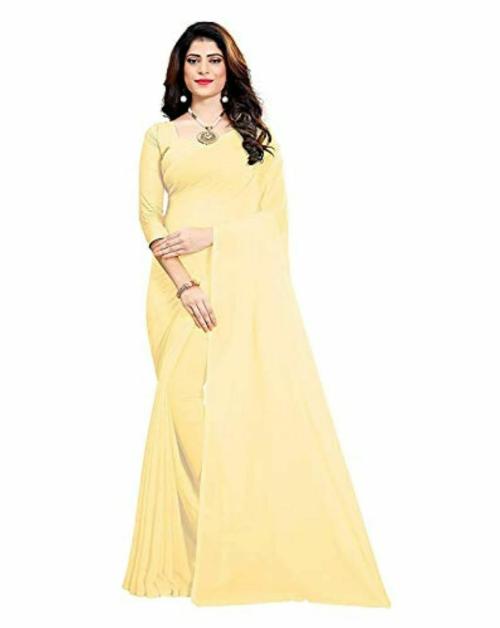 Buy SILAK Women Light Yellow Solid Georgette Saree with Unstitched ...
