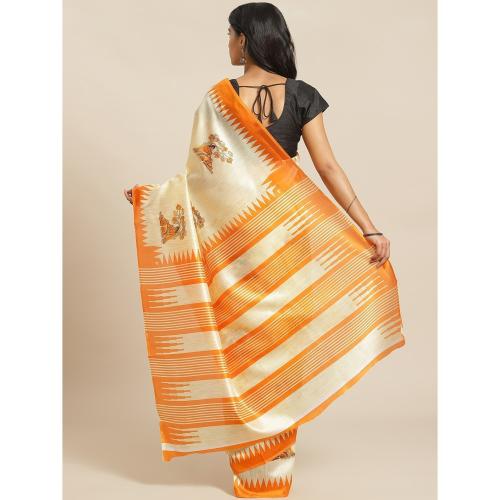 Buy Marabout Women's Beautiful Chicku and Orange Mysore Silk Saree ...