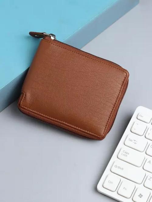 Buy LAER Zipper Leather Wallet Money Clipper Card Holder for Men's Tan ...