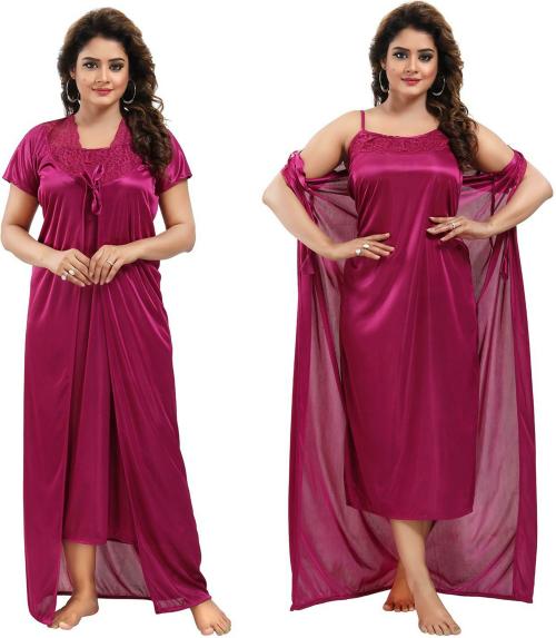 Buy Zionity Women Pink Lace Satin Nighty Online at Best Prices in India ...