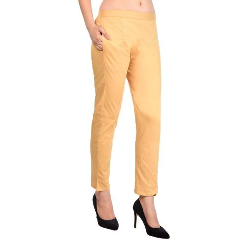 Buy SriSaras Women Golden Skin Solid Cotton Lycra Trouser - M Online at Best Prices in India ...