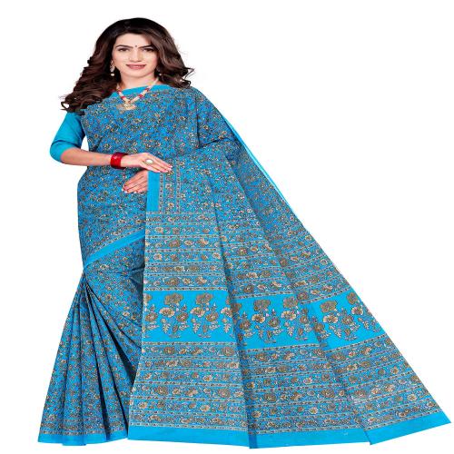 Buy Tamaira Fashion Turquoise Blue Pure Cotton Saree for women Online ...