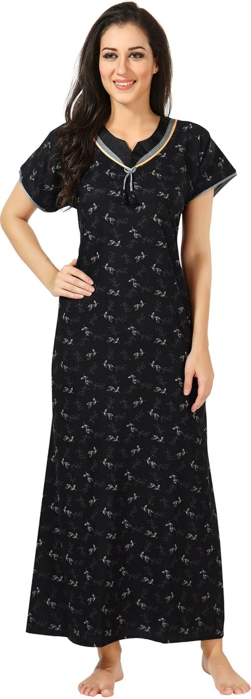 Buy Be You Women Jet Black Printed Cotton Blend Nighty Online at Best ...