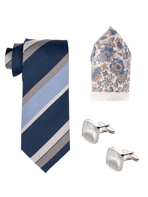 Buy The Tie Hub Indigo Silk Necktie with Pocket Square and Mop Cufflink ...