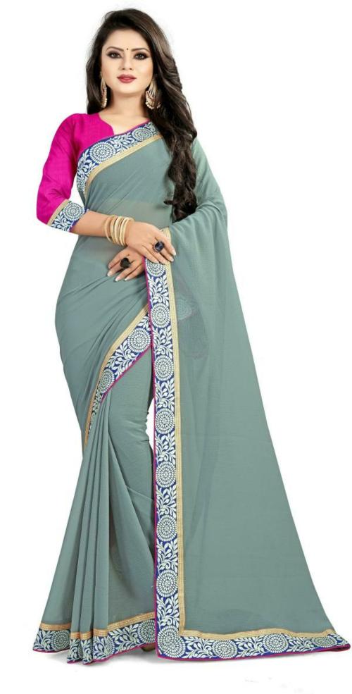 Buy Fabcartz Women Grey Solid or Plain Georgette Saree Online at Best ...