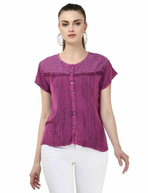 Buy SAAKAA Women's Rayon Pink Embroidery Top Online at Best Prices in ...