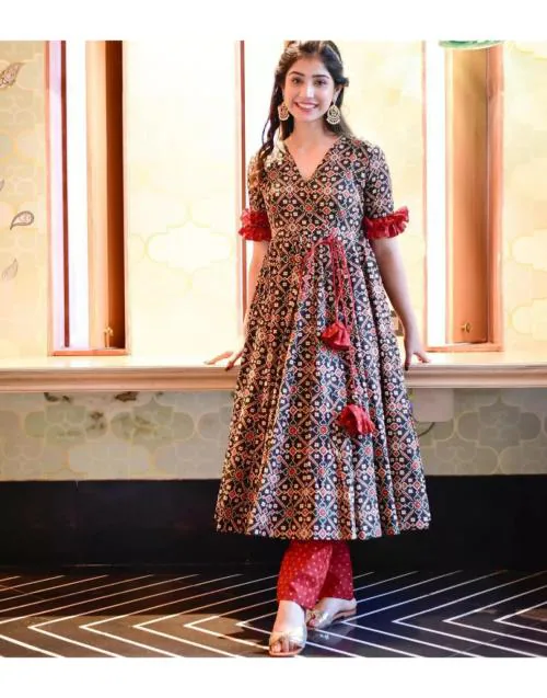 Buy Anni Designer Women's Black Anarkali Printed Kurta Online at Best ...