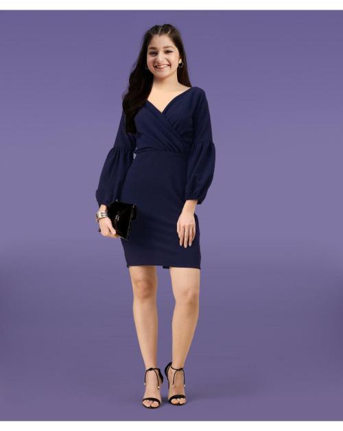 Buy Dearthank Girls Dark Blue Solid Lycra Blend Single Dresses & Frocks ...