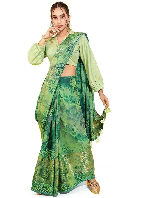 Buy Dungrani Green Batik Modal Women Saree With Blouse Pic Online at ...