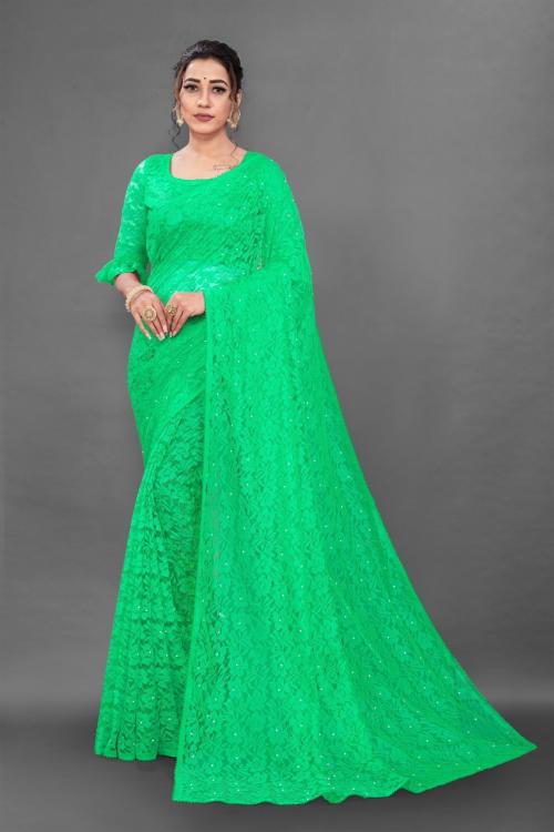 Buy Fashion Field Women Light Green Self Design Net Saree with ...
