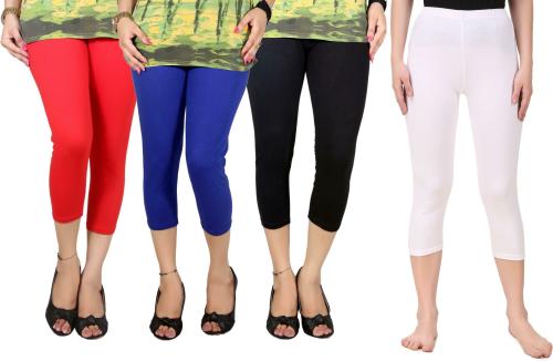 Buy Q-Rious Women Multicolor Solid Pack of 4 Capris Online at Best ...