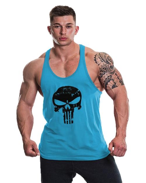 Buy THE BLAZZE Men's Turquoise Blue Cotton Tank Tops Muscle Gym ...