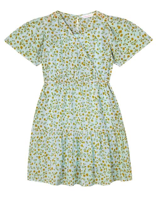 Buy Budding Bees Girls V-Neck All Over Printed Georgette Tiered Dress-Blue Online at Best Prices ...