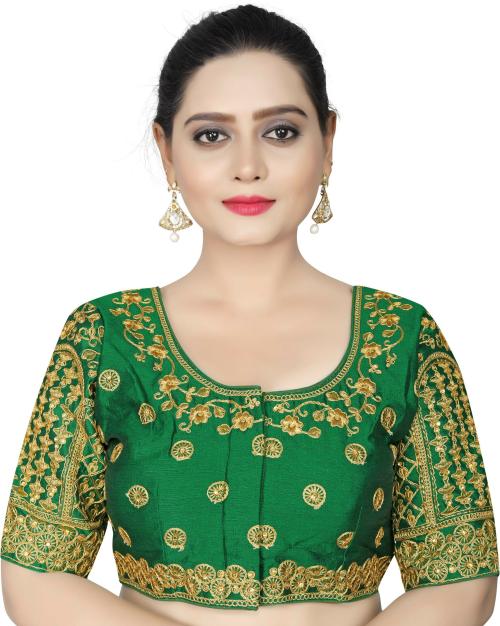 Buy Jay Pal Women Green Art Silk Round Neck Blouse Online at Best ...