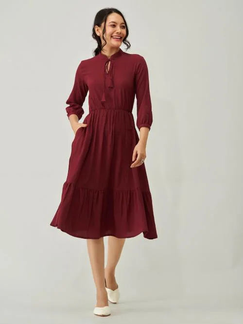 Buy AASK Women Polyester Solid & Plain Women Cinched Waist Dress Fit ...