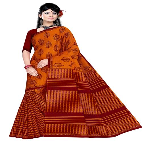Buy Tamaira Fashion Mustard and Maroon Pure Cotton Saree for women ...