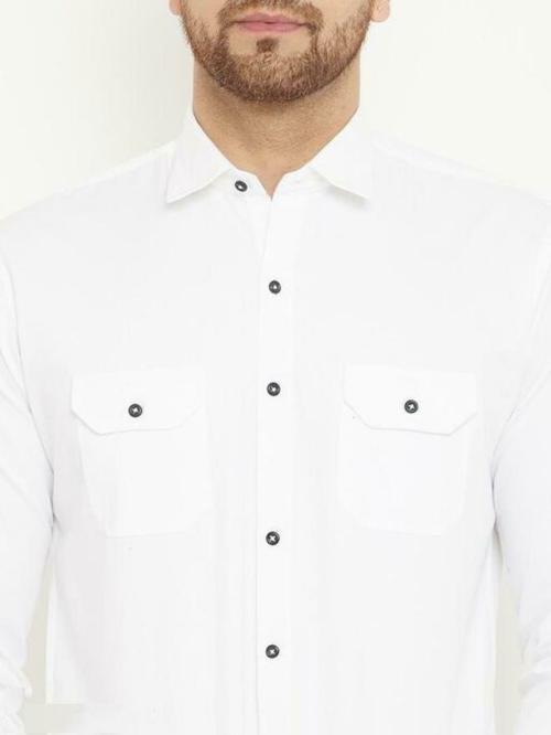 Buy NUMERO-CLOTHES FASHION Men White Solid Pure Cotton Casual Shirts (M ...