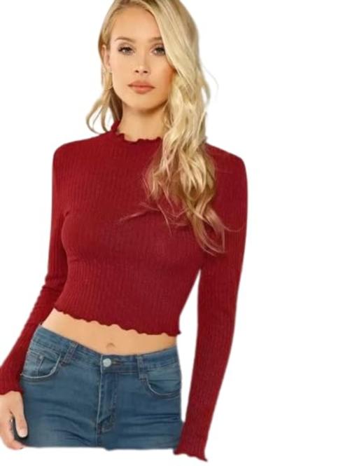 Buy Erudite Club Full Sleeve Pico Crop Tops Maroon for Women's & Girls ...