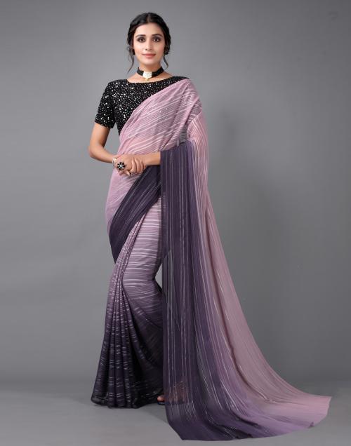 Buy Siril Women Georgette Lilac & Multi Dyed & Satin And Jari Patta ( Padding) Saree | sarees ...