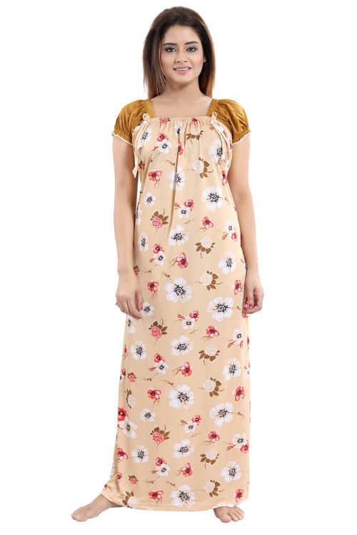 Glam World Women Beige Satin Nighty - Free Size - JioMart