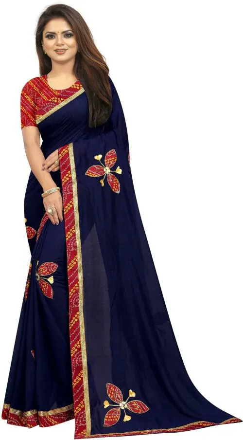 Buy Febo Fashion Women Navy Embroidered Art Silk Single Saree Online at ...