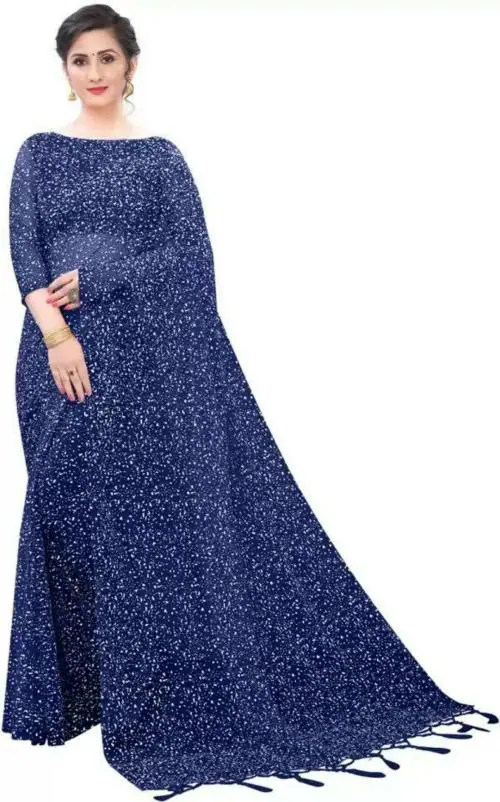 Buy Jay Shree Womens Dark Blue Printed, Self Design, Solid-Plain Net ...