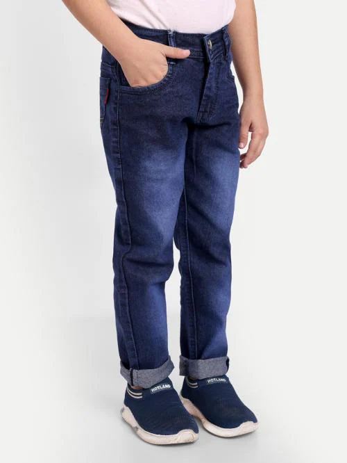 Buy Kcoy Boys Dark Blue Cotton Blend Slim Mid Rise Jeans (9-10 Years ...
