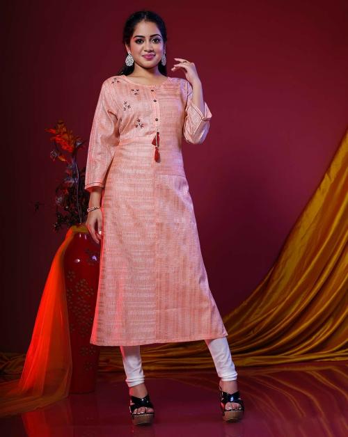 Buy HALFSAREE STUDIO Peach Fancy Rayon Kurti for Girls Online at Best Prices in India - JioMart.