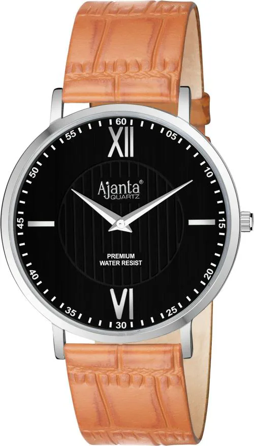 Buy Ajanta Quartz Analog Black Dial Brown Strap Watch For Men Online at ...