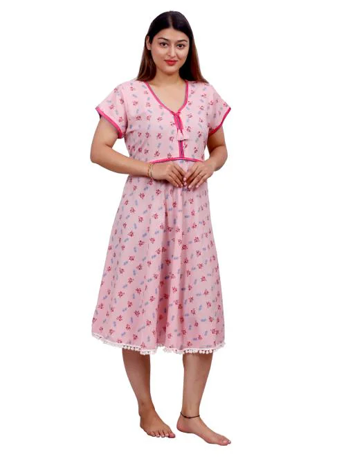 Buy NACNO Women's Printed Cotton Frock Nighty/Maxi/Nightgown Online at ...