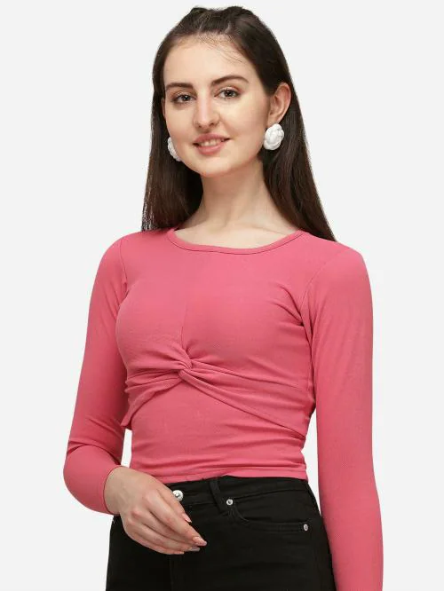 Buy Fabflee Women Pink Solid Polyester Top | Women Top | Tops for Women ...