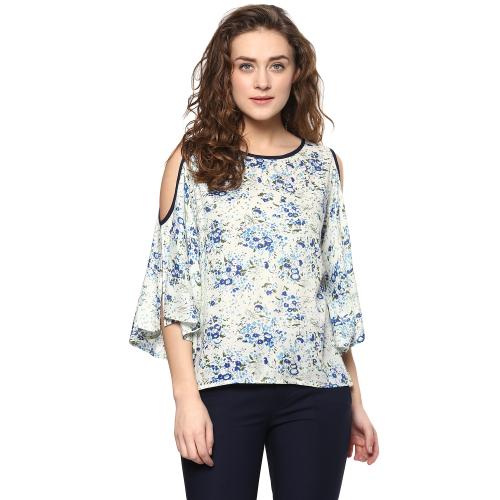 Buy Mayra Women's White Color Georgette Chiffon Blend Medium Top Online ...