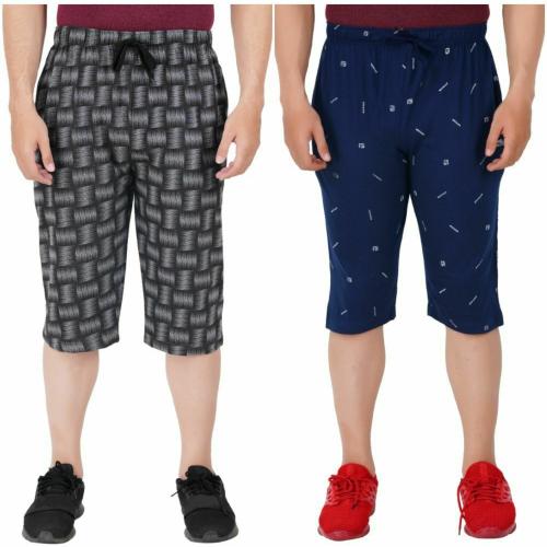 Buy Feel Track Pure 100 PERCENT Cotton Men Grey, Blue Printed Pack Of 2 ...