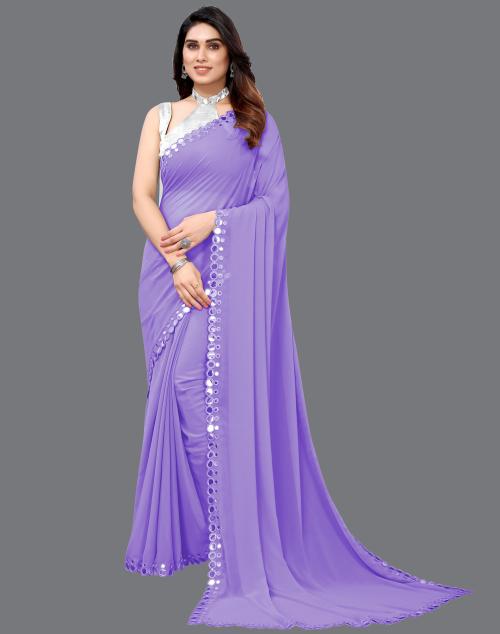 Buy Siril Georgette Purple Color Saree with Blouse piece | sarees for ...