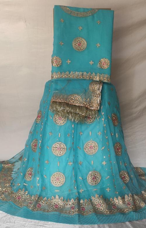 Buy SHIVDEVANSHI Light Blue Embroidered Georgette Rajasthani Poshak ...