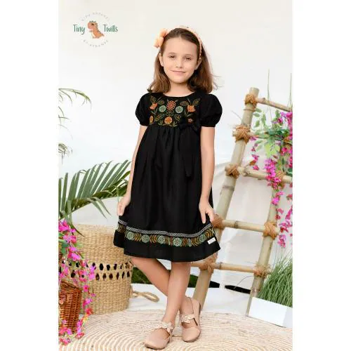 Buy Tiny Twills Short Embroidered Yoke With Side Bow Tie Kids Frock ...