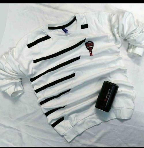 Buy RDS GARMENT HUB Men White Cotton Blend Striped Tshirt (XL) Online ...