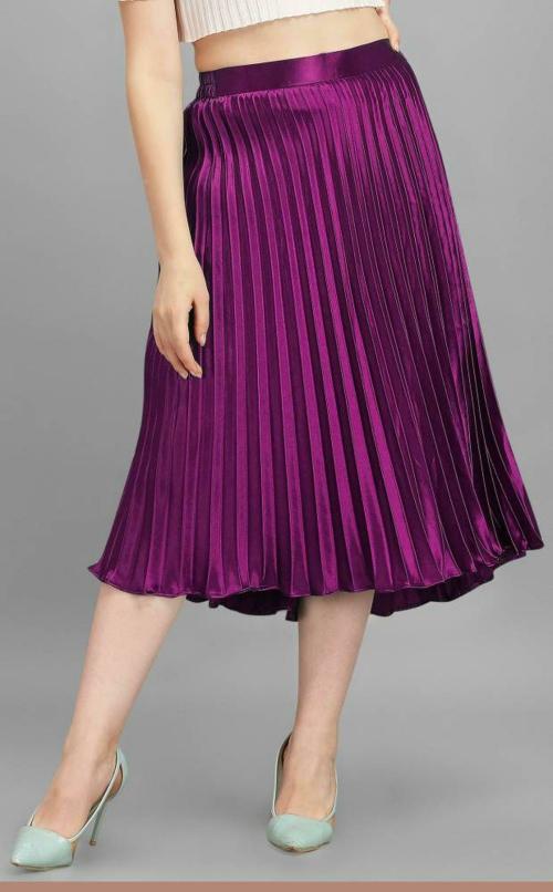 Buy OTABU Women Purple Solid Satin Blend Pleated Skirt - Free Online at Best Prices in India ...