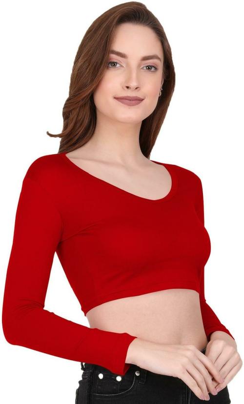 Buy THE BLAZZE_Women Cotton Blend Red Crop Top_XL Online at Best Prices ...