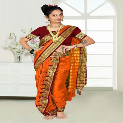 Buy TREFLIN Women's Cotton Soft Silk Nauvari Saree Marathi Maharastrian ...