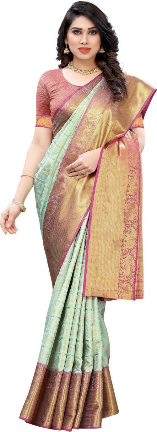 Buy Bandhani Hub Women Sky Blue Woven Silk Blend Saree Online at Best Prices in India - JioMart.