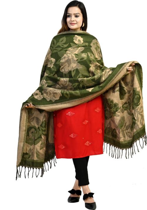 Buy FusFus Women Green Self Design Wool Shawl - Free Size Online at ...