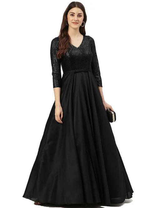Buy TRENDY DIVVA Women Black Embellished Taffeta Gown Dress Online at ...