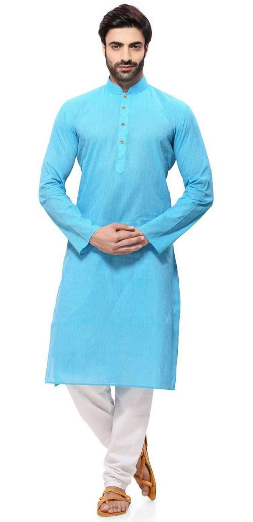 Buy ROOTS4 CREATION Men Light Blue Self Design Pure Cotton Kurta And Pyjama Set (XXL) Online at ...