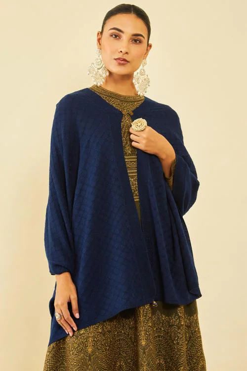 Buy Soch Womens Navy Blue Acrylic Woven Design Shawl Online at Best ...