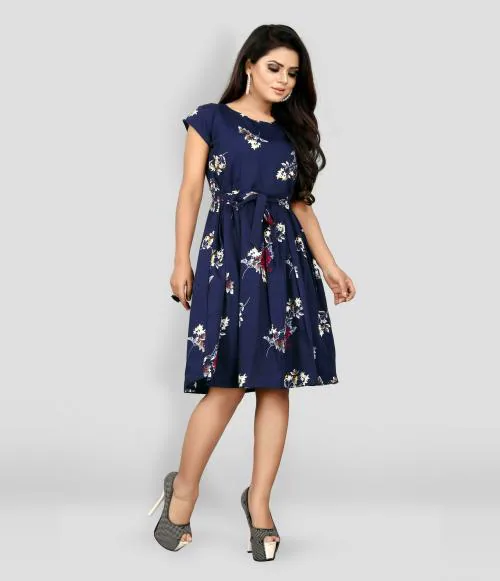 Buy Maa Fab Women Dark Blue Printed Polyester A-line Dress Online at ...