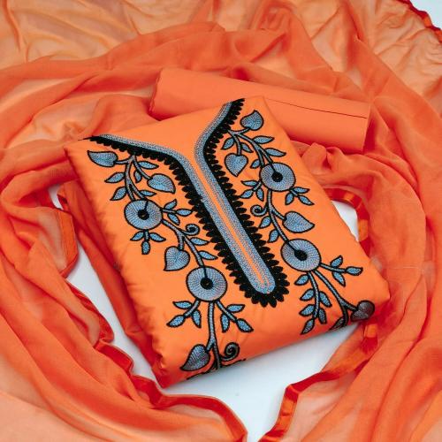 Buy GURHAL Embroidered Cotton Unstitched Dress Material Orange Online ...