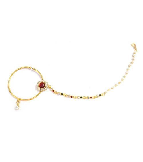 Buy Indian Mores Large Red Stone Studded colorful Nath with Hanging ...