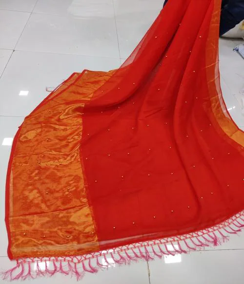 Buy Vragi's Latest Designed Moti Work Chiffon Saree With Moti Work ...