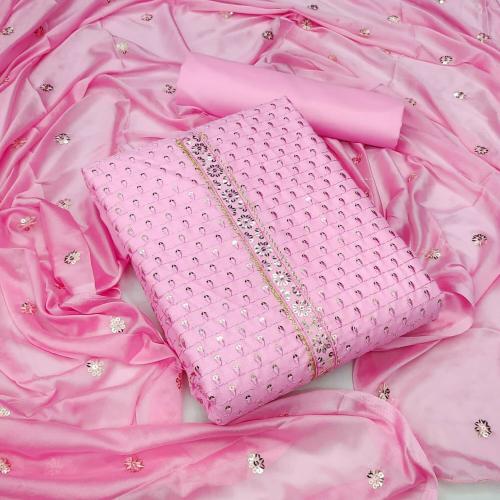 Buy GURHAL Embroidered Georgette Unstitched Dress Material Pink Online ...